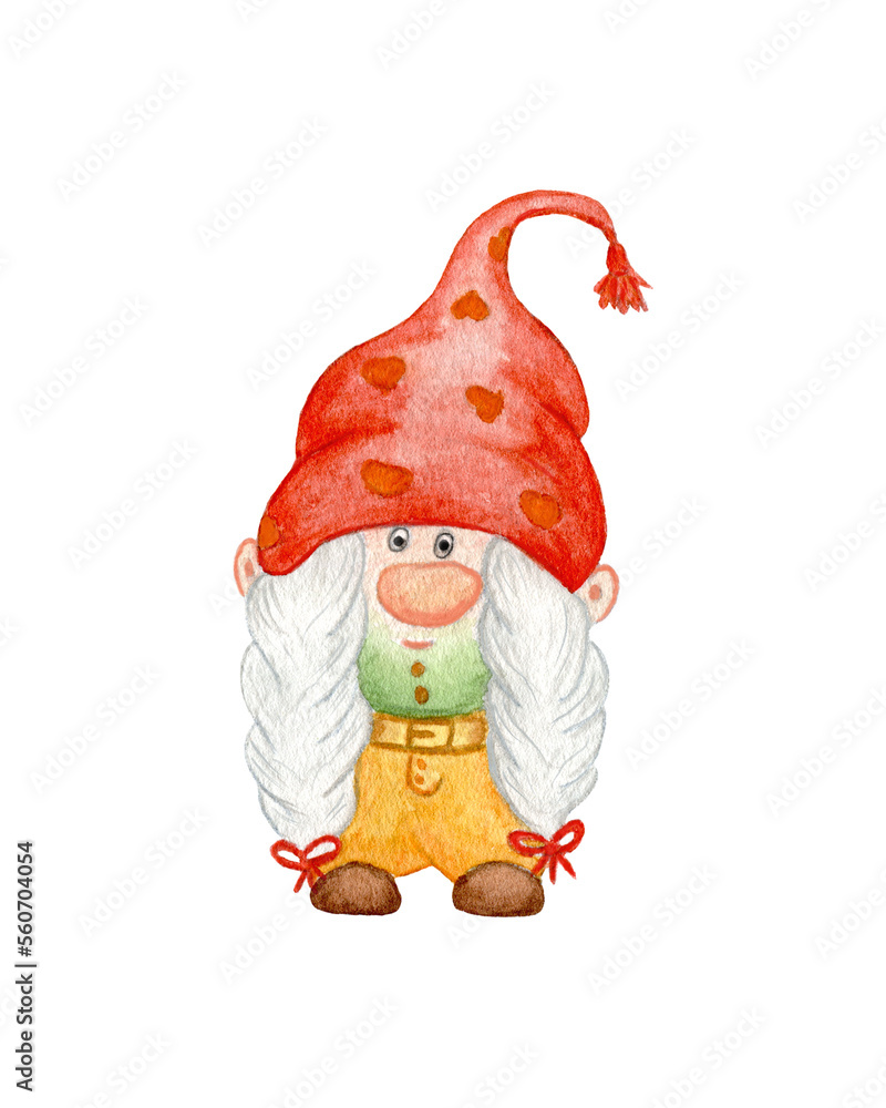 Watercolor Gnome Valentine illustration on a white background. Cute ...