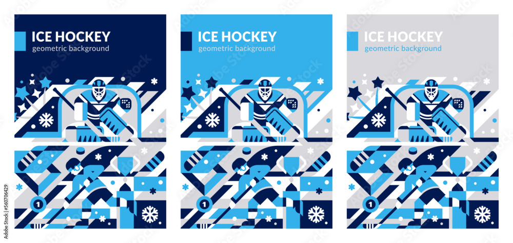 Ice hockey vector backgrounds, flat geometric style. Sport book cover ...
