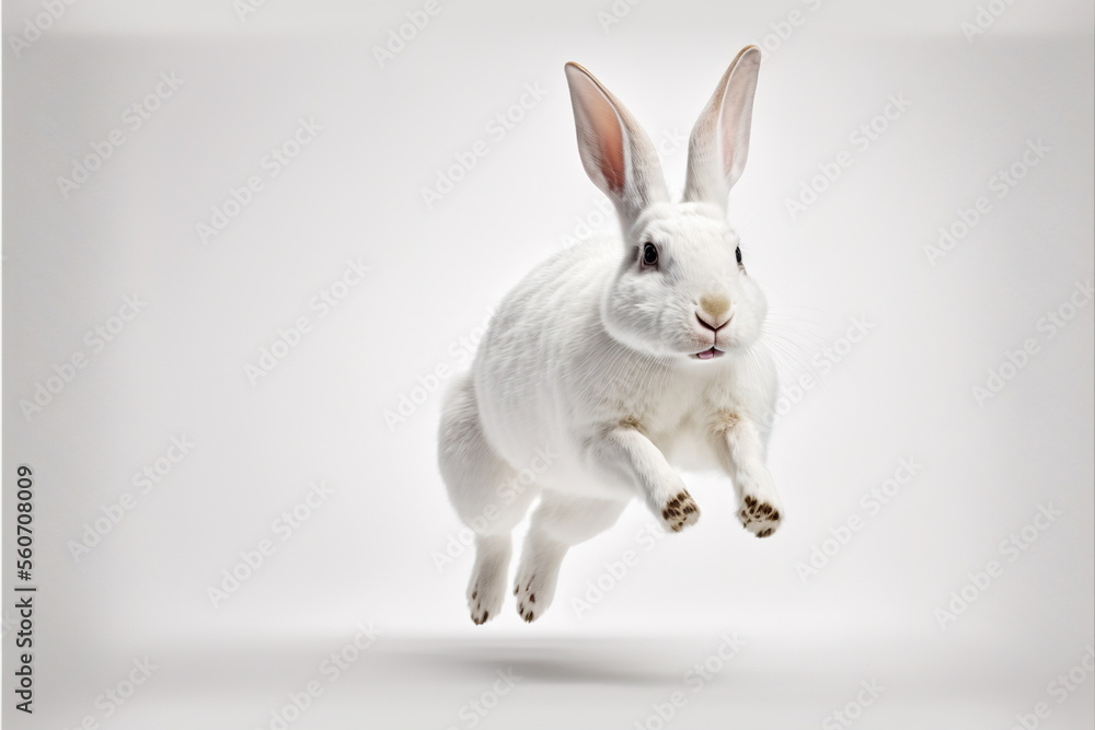 white rabbit jump on white background, full body with free space, Made ...