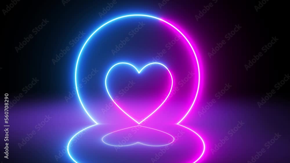 Glowing Heart Shape Neon Animation On Black Background. Neon Heart ...