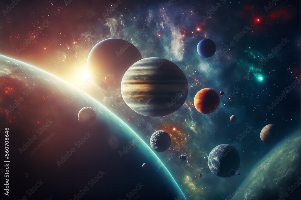 A backdrop of a solar system with planets and stars. Generative Ai ...