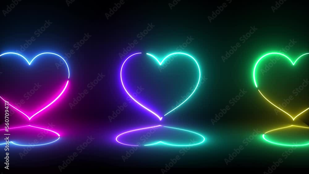 Neon Multicolor Heart Shape Animation On Black Background. Neon Heart ...