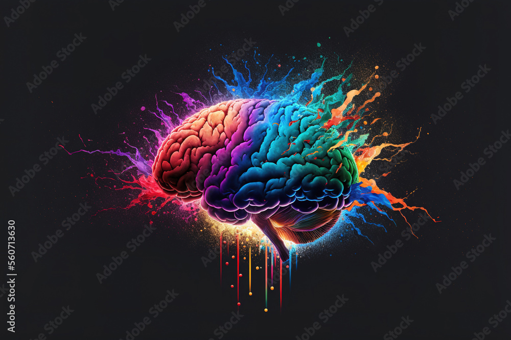 Creativity concept with a brain exploding in colors. Mind blown concept ...