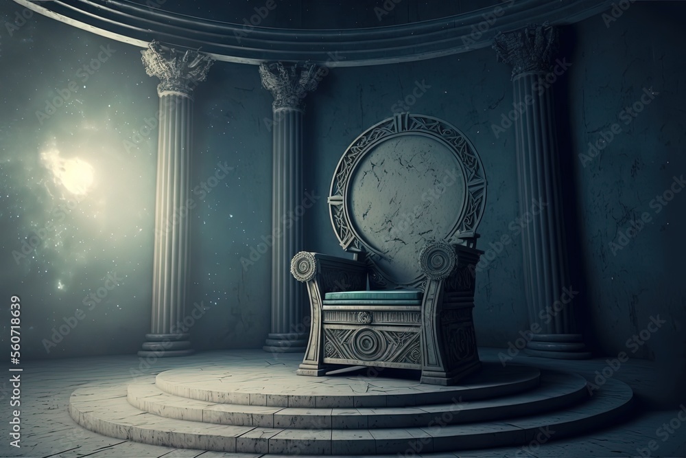 illustration of ancient throne seat at stone sanctuary with celestial ...