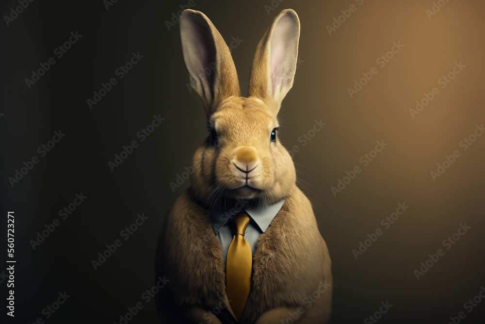 A golden rabbit in gold suit uniform suit to represented as the wealthy ...