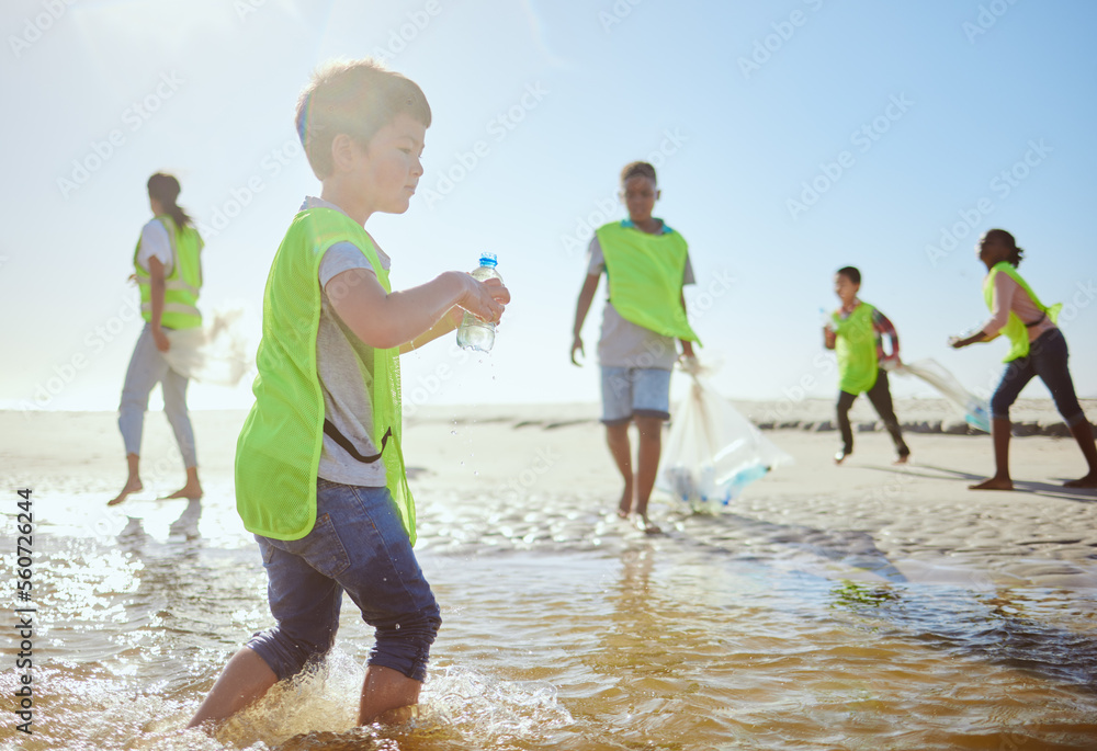 Plastic recycling, children and beach cleaning for eco friendly ...