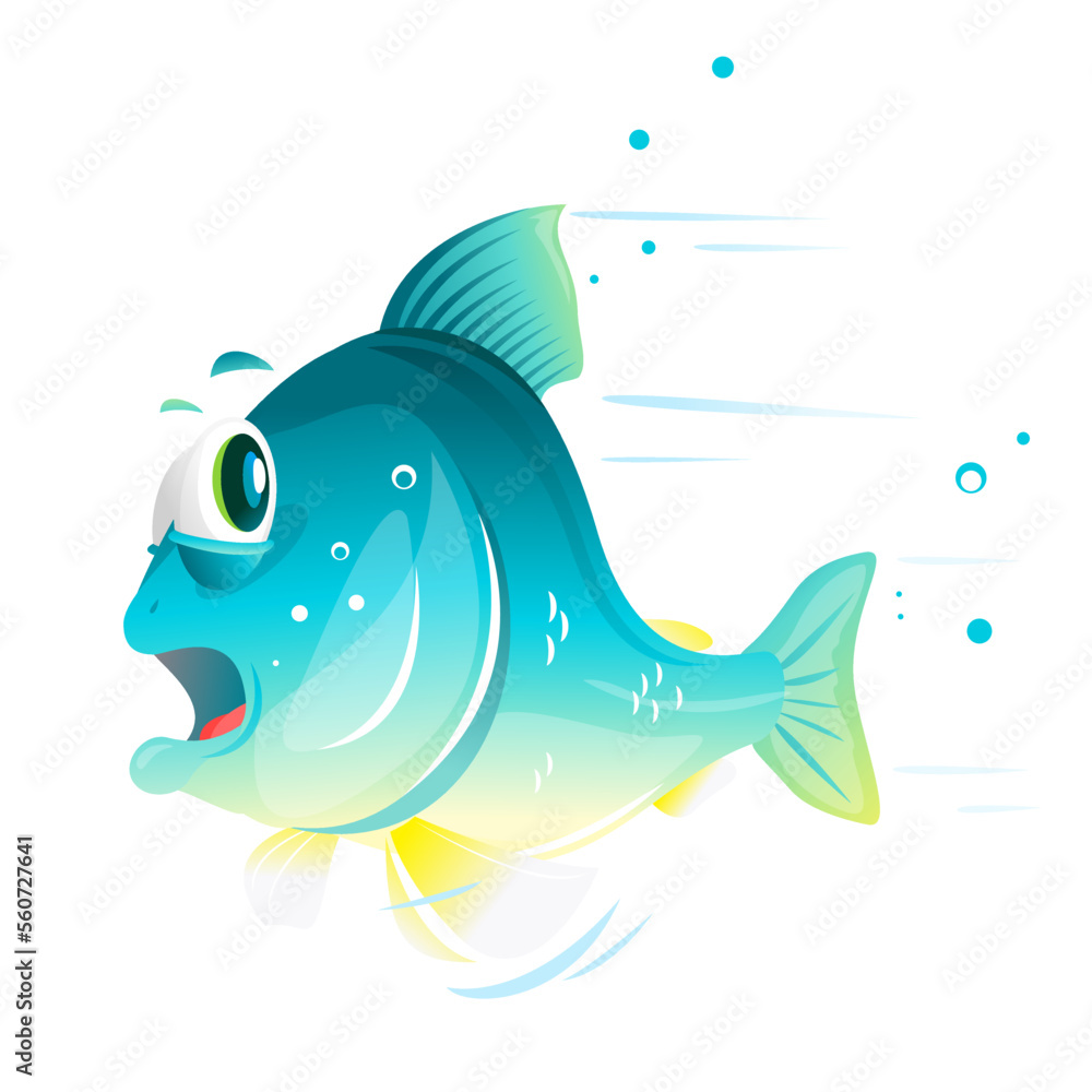 Stockvector One small blue frightened fish escape from danger, cartoon ...