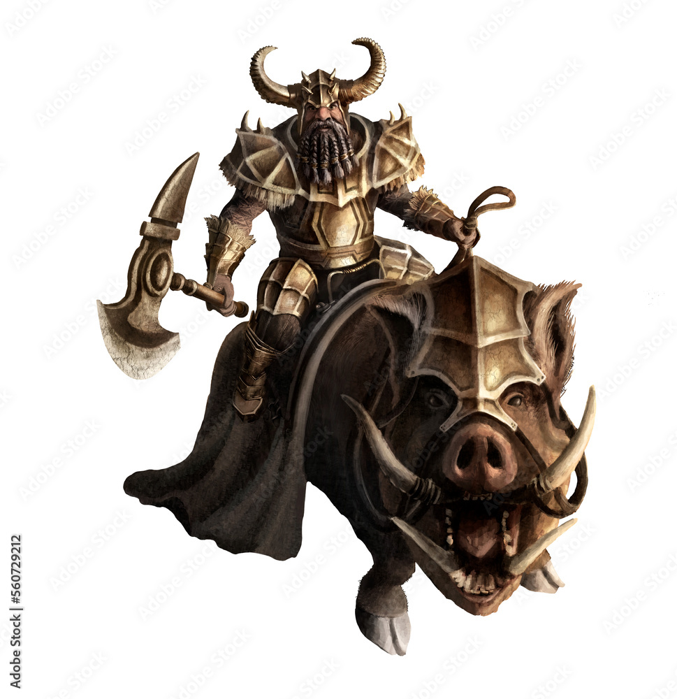 Fantasy character, a kind dwarf with a gray beard in golden armor ...