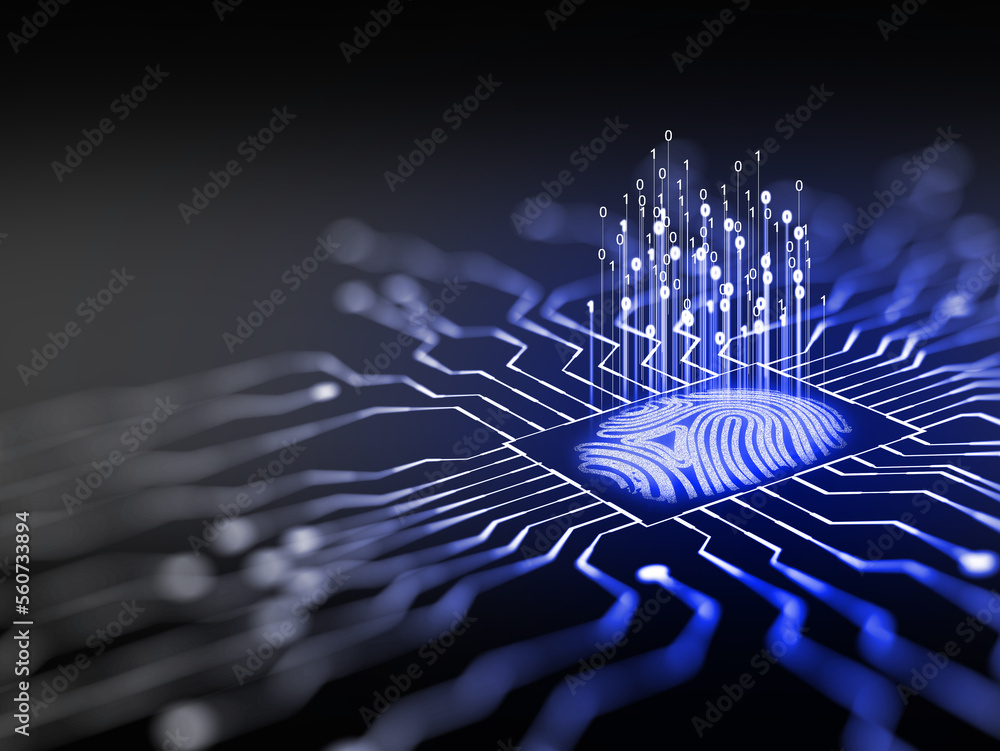 Glowing 3D fingerprint in an electronic circuit release binary codes ...