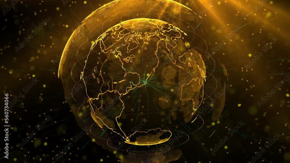 Digital planet of Earth. Rotating globe with shining continents. 3D ...