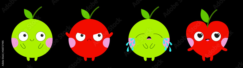 Emoji Apple icon set. Emoticon. Cute cartoon kawaii smiling sad angry ...