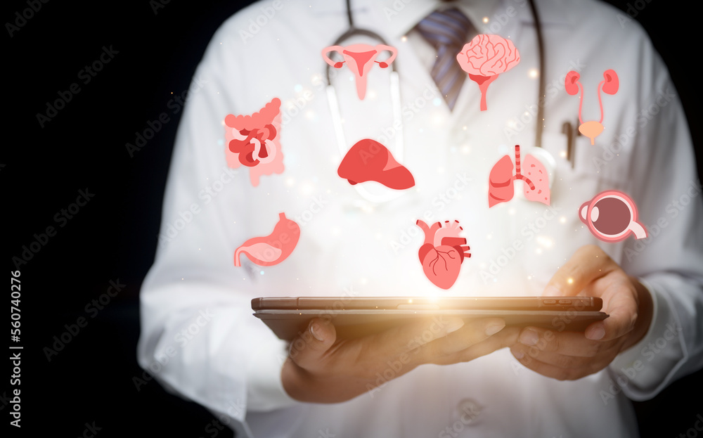 medical doctor on smart technology with virtual screen interface ...