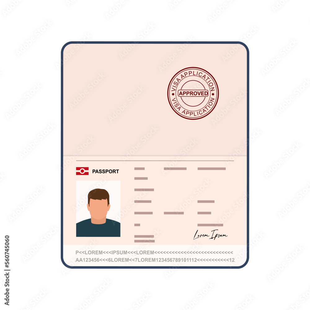 Open passport vector. passport with stamped visa approved. Minimal ...