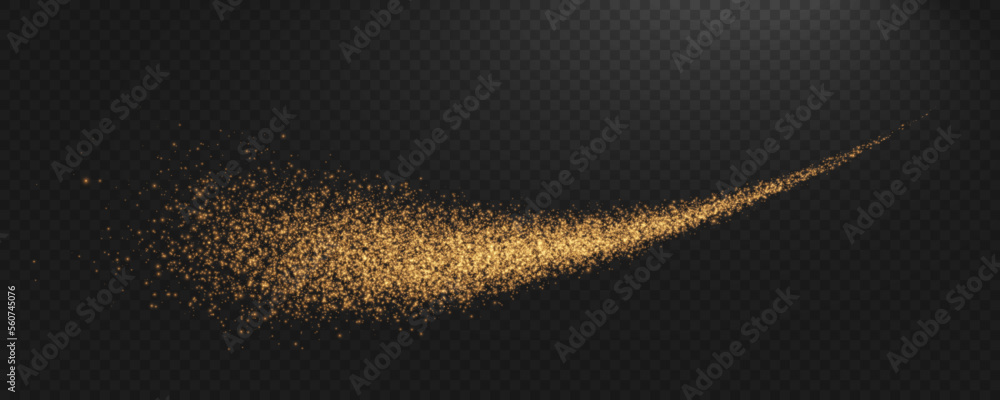 Vector trail glittering sparks on transparent background. Golden dust ...