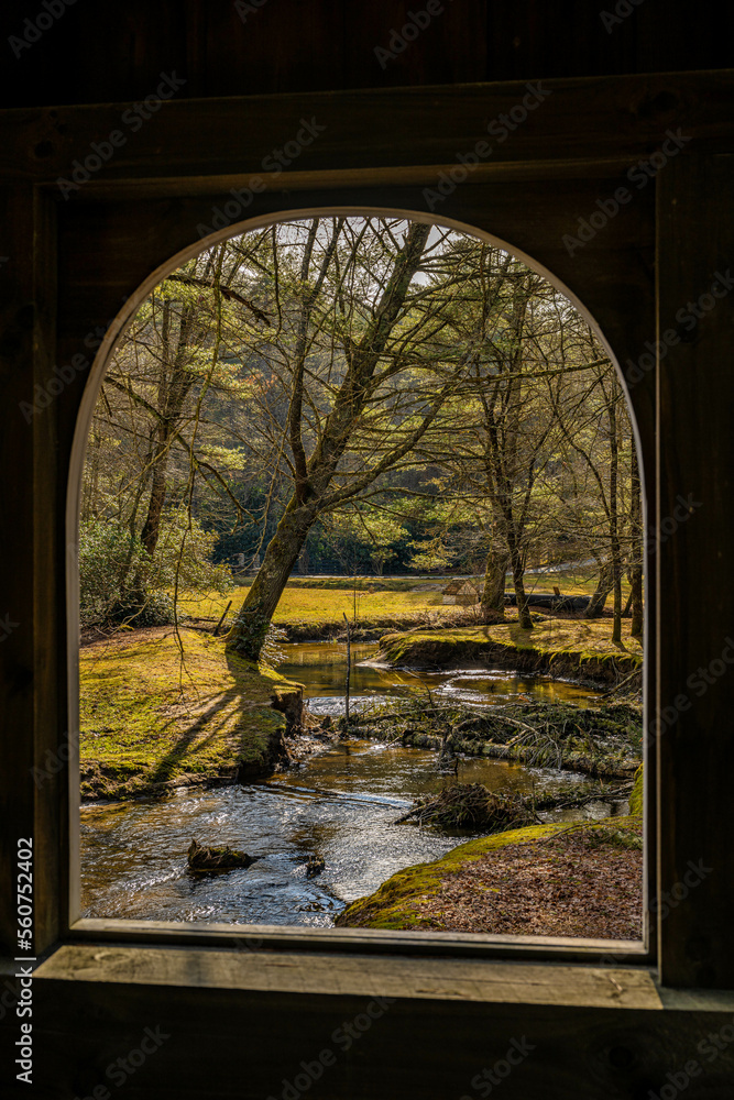 window of covered bridge looking out wall mural wallpaper ...