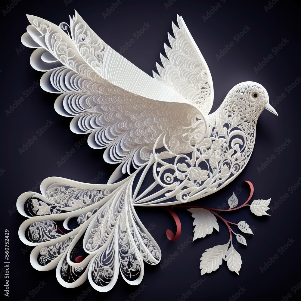 Paper Quilling White Turtle Dove of Peace Quilled Flying Bird Card [AI ...