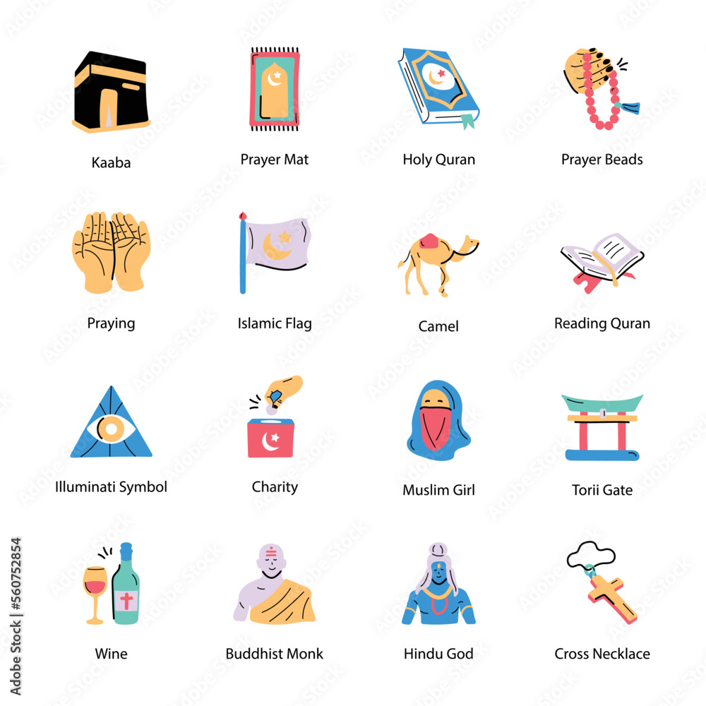 Doodle Icons of Islamic Religious Stock Vector | Adobe Stock