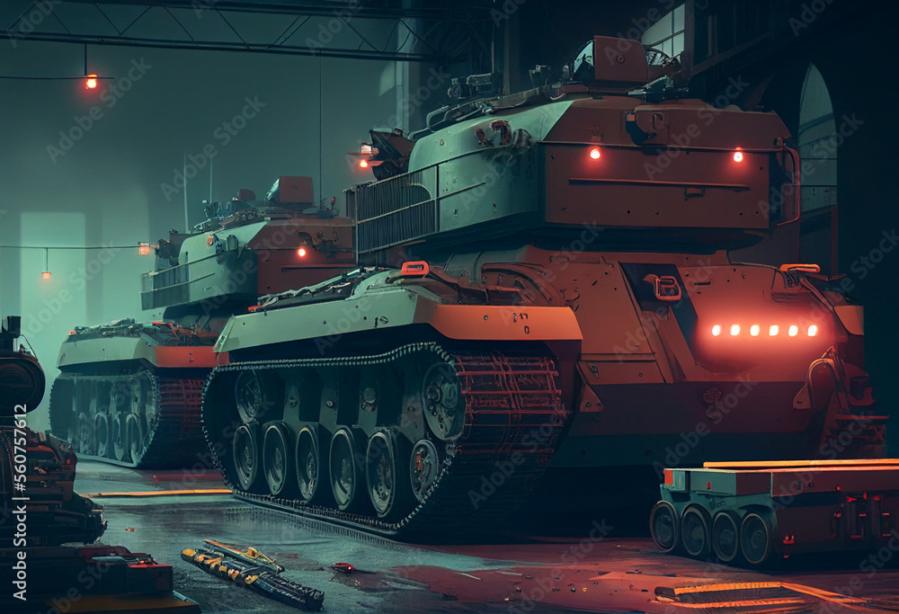 Production of tanks. Factory that creates tanks for military needs ...