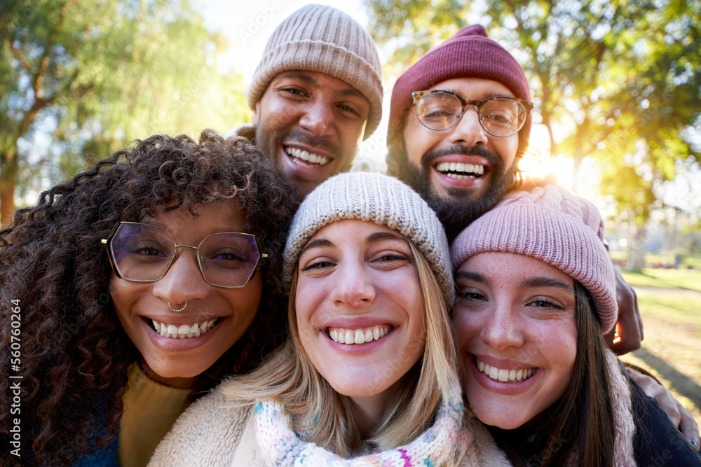 Multiracial people together looking camera in a selfie laughing - Group ...
