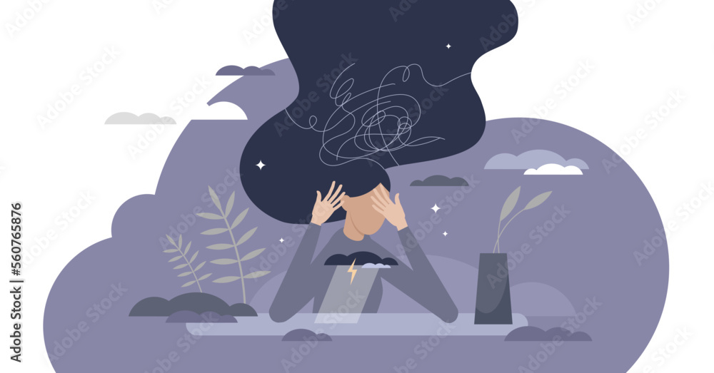 Anxiety mental health condition and bad emotional state tiny person ...