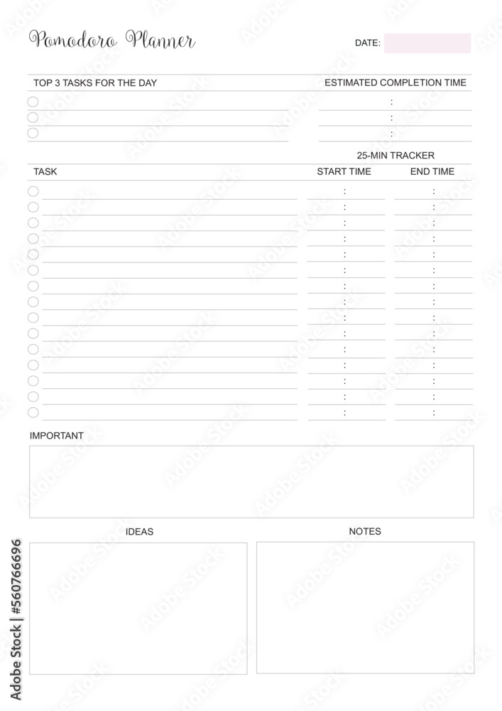 Pomodoro Planner, Productivity Planner, To Do List, Task List, Work ...