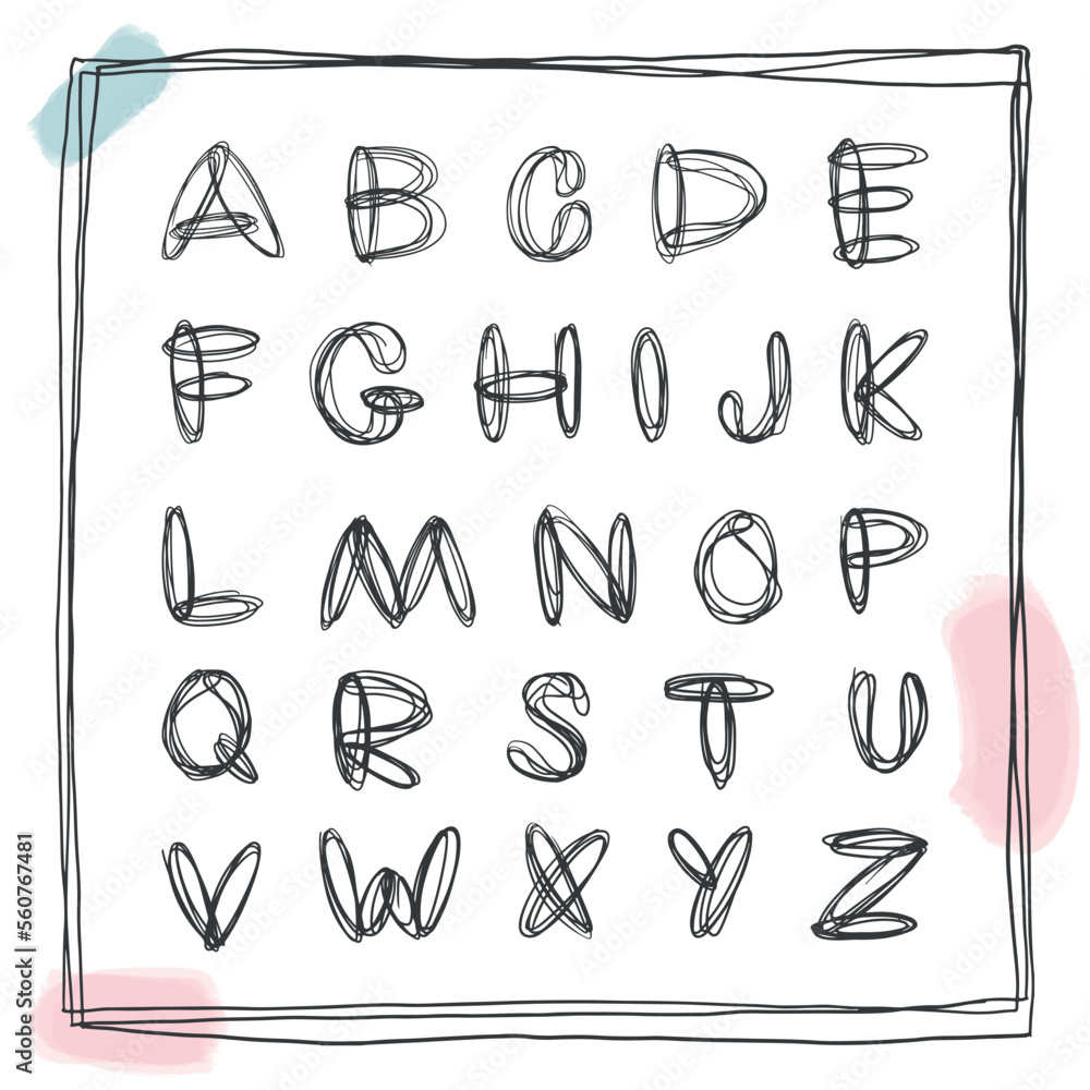 Hand written set of sketch letters of the English Latin alphabet ...