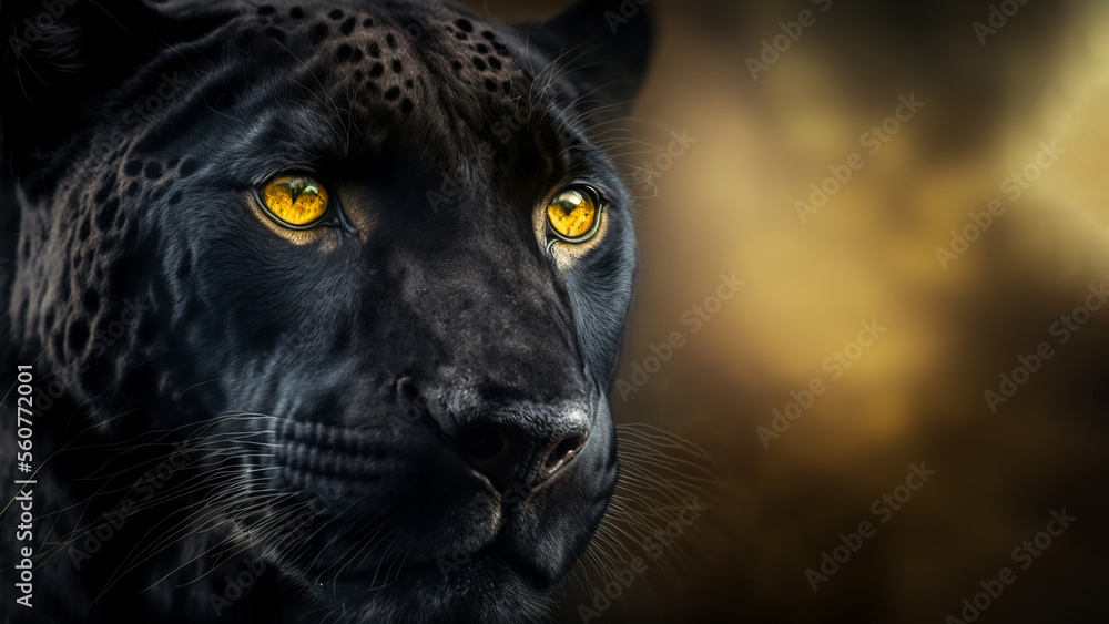Front view of Panther on black background. Wild animals banner with ...
