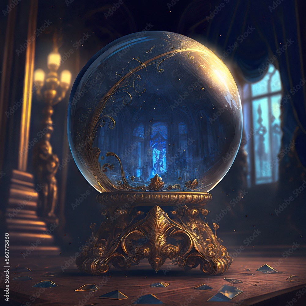 Blue magic crystal ball inside gothic mansion. Fantasy magical scene ... Blue magic crystal ball inside gothic mansion. Fantasy magical scene ...