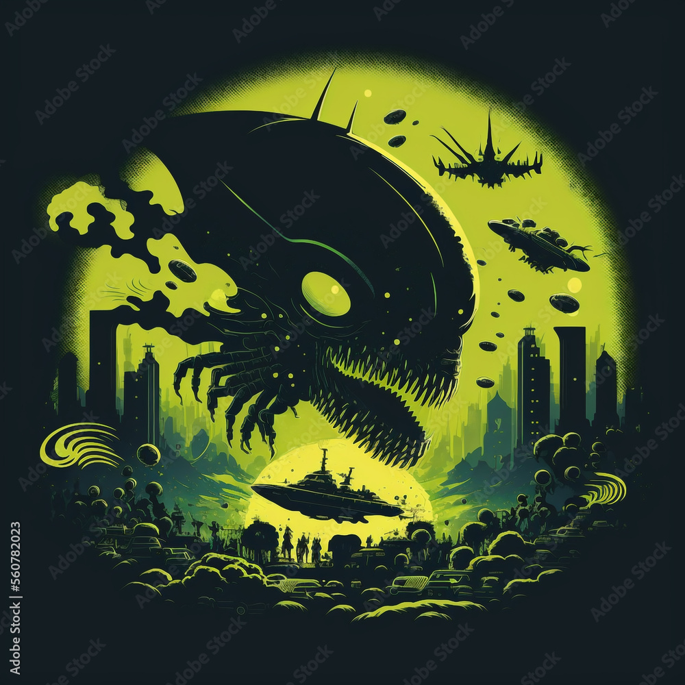 Retro alien invasion poster design Stock Illustration | Adobe Stock