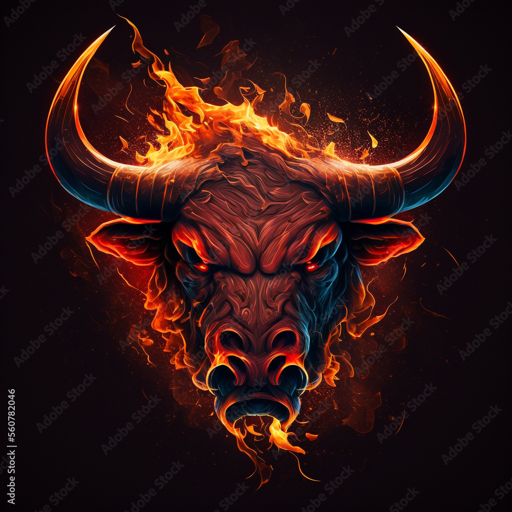 angry bull head with fire Stock Illustration | Adobe Stock