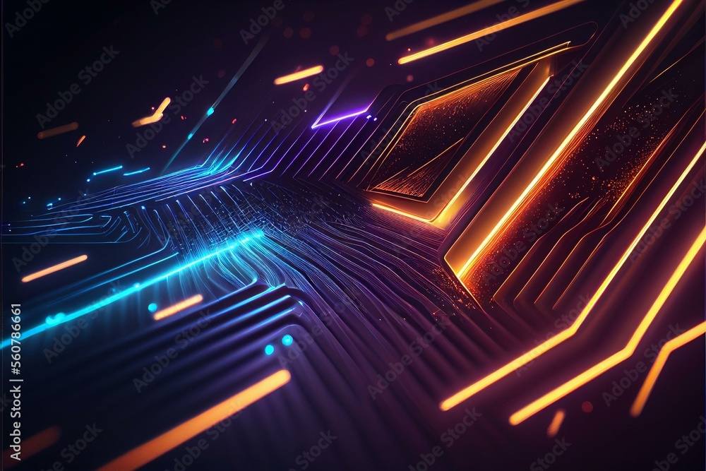 Neon glowing lines and angles, magic energy space light concept. Vector ...