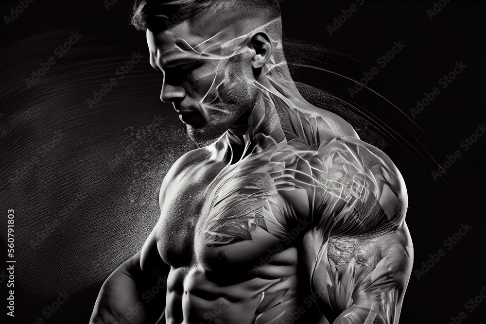 double exposure photo realistic illustration of well trained crossfit ...