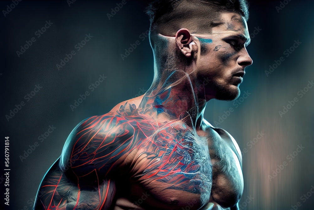double exposure photo realistic illustration of well trained crossfit ...