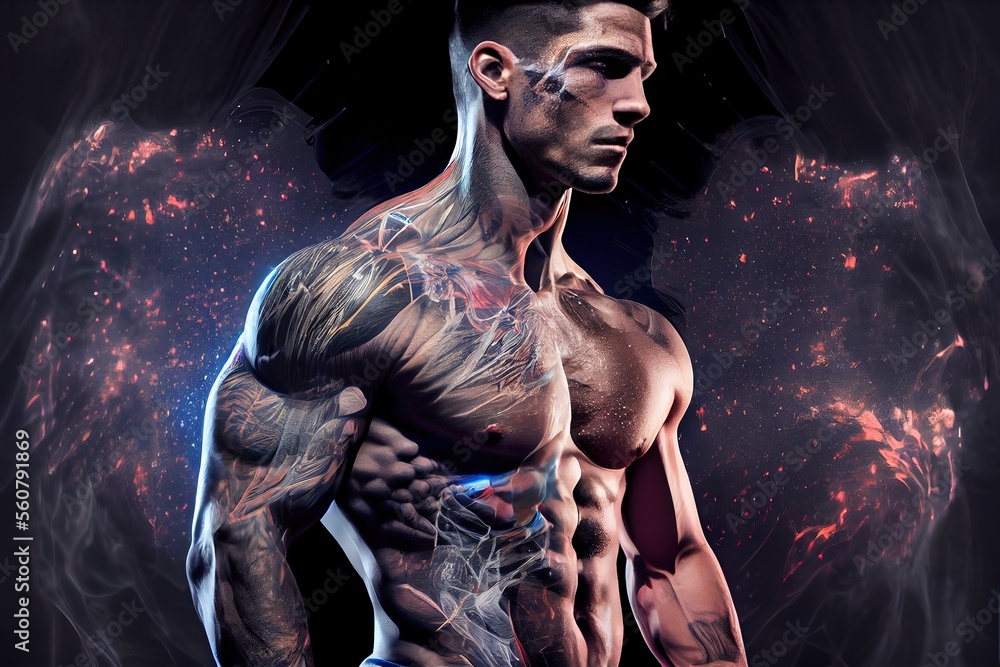 double exposure photo realistic illustration of well trained crossfit ...