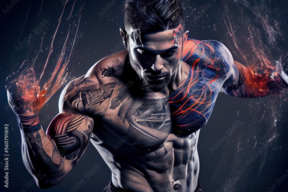 double exposure photo realistic illustration of well trained crossfit ...
