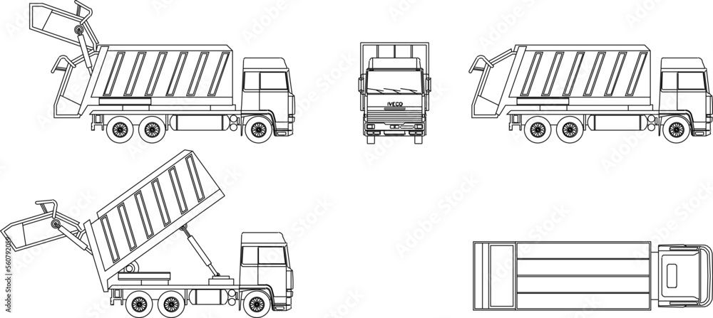 collection of modern garbage truck car illustration vector sketch ...