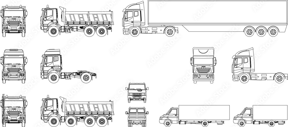 collection of multi sided large freight truck illustration sketch ...