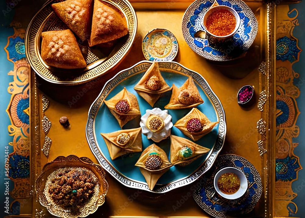 Tiny plates of persian and arabic food, tajines, taboule, couscous ...