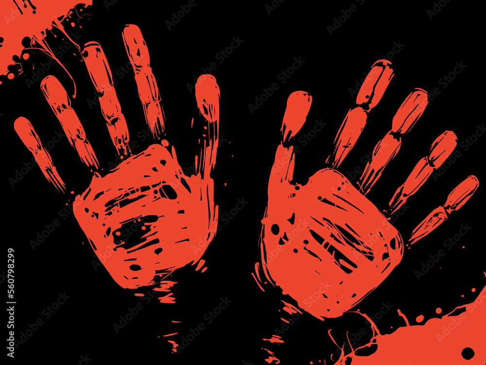 Bloody handprints with stains of blood on a black background. Stock ...