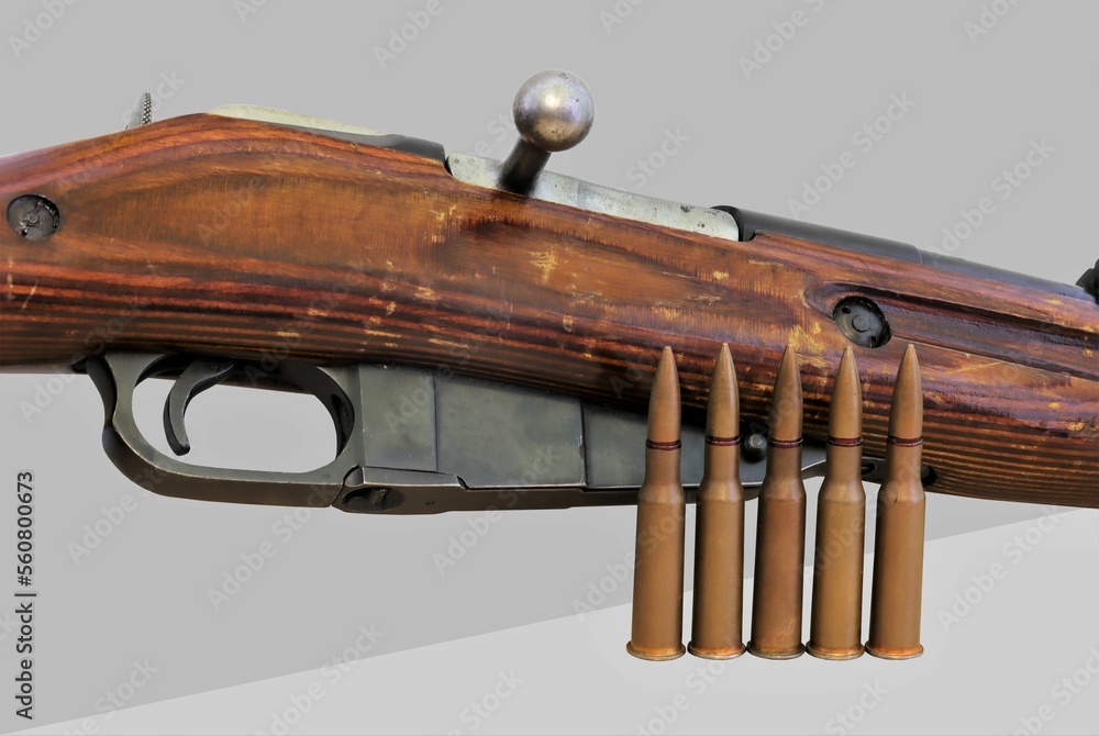 Foto de vintage army rifle mosin nagant and 7.62x54r bullets do Stock ...