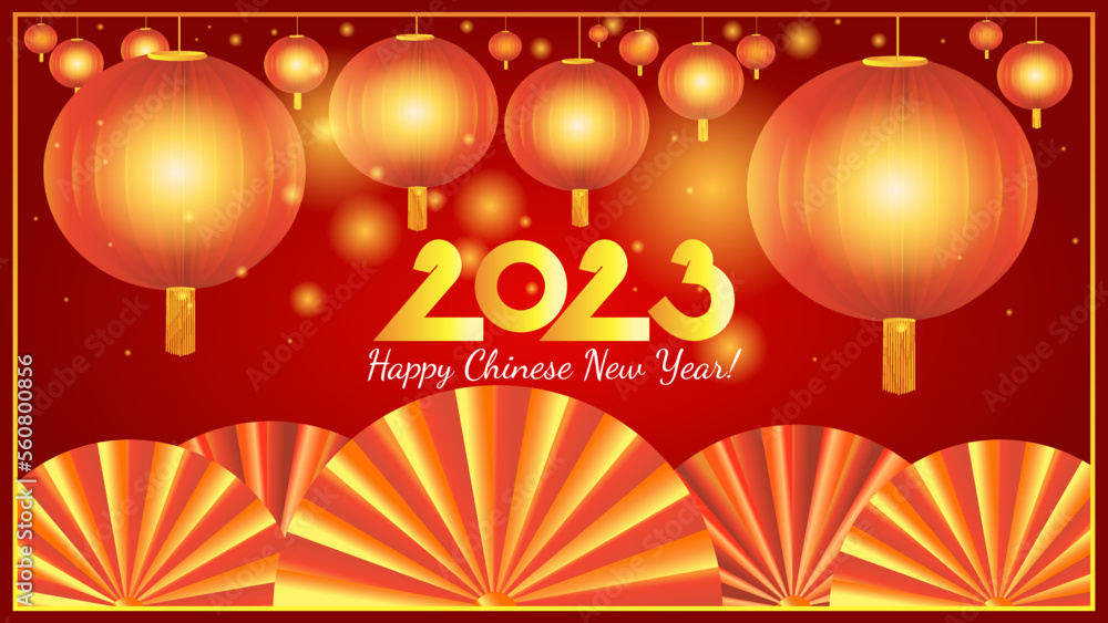Postcard for the Lunar New Year 2023 in red and gold tones. Burning ...