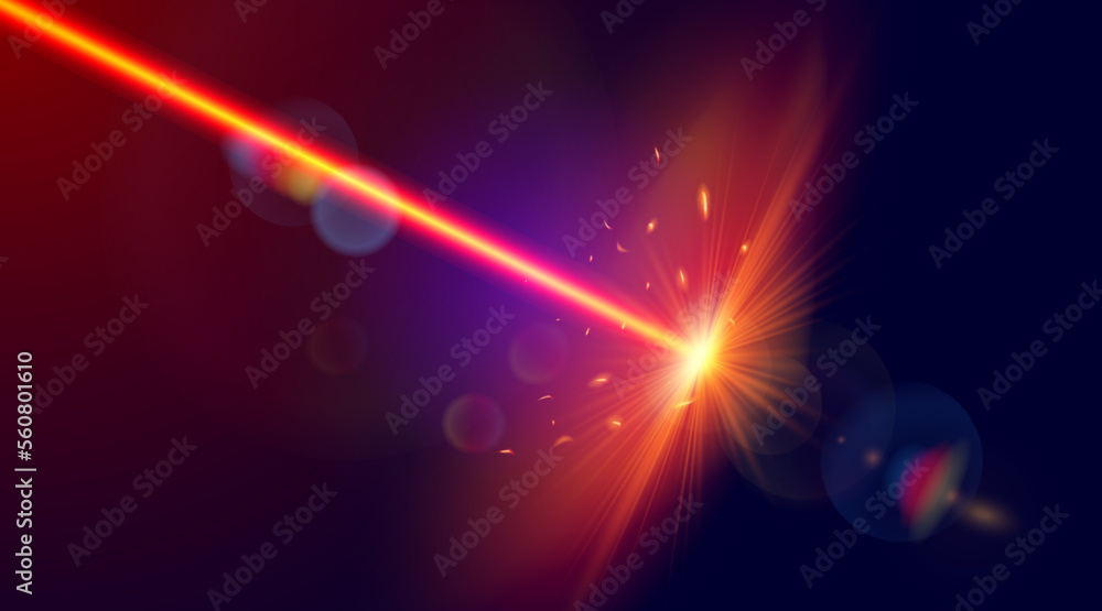 Red laser strike. Laser beam with bright shiny sparkles. Vector image ...