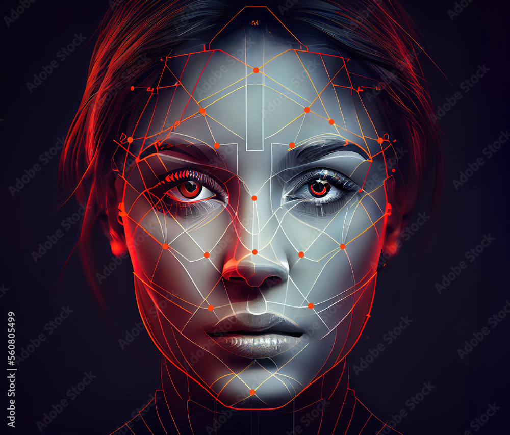 Face Recognition Concept An Illustration Of A Female Face With A Lines And Dots Overlay