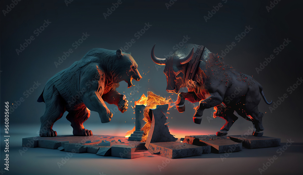 statue of a fight between bull and bear market investor concept Stock ...