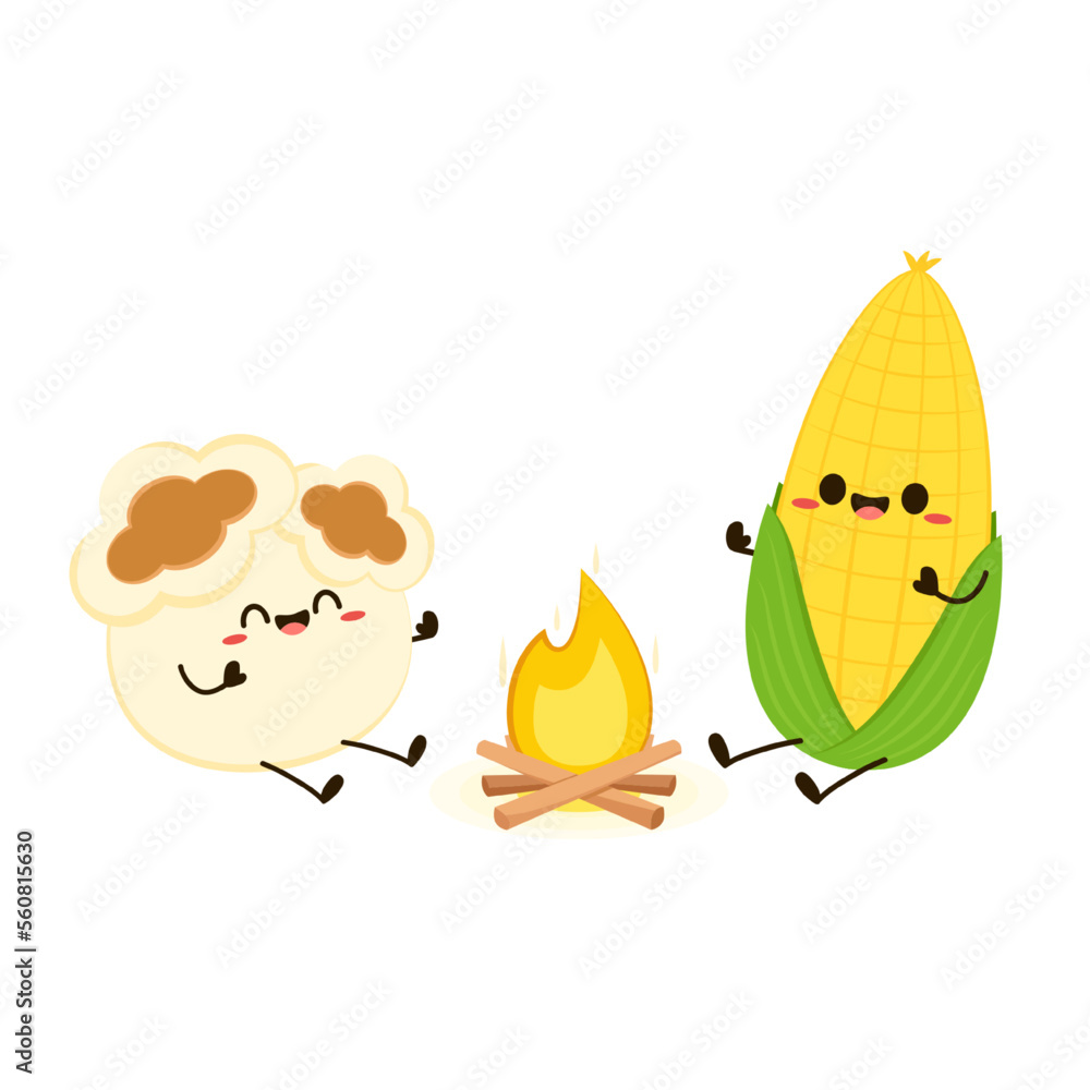 Corn and popcorn cartoon. Vector mascot, cartoon and illustration of a ...