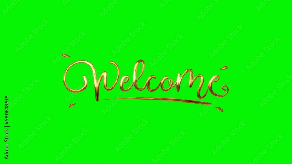 Welcome animation text in gold on the background green screen channel ...