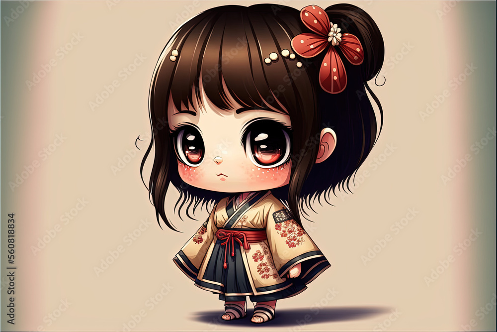 Cute Anime Chibi Japanese Girl Stock Illustration | Adobe Stock
