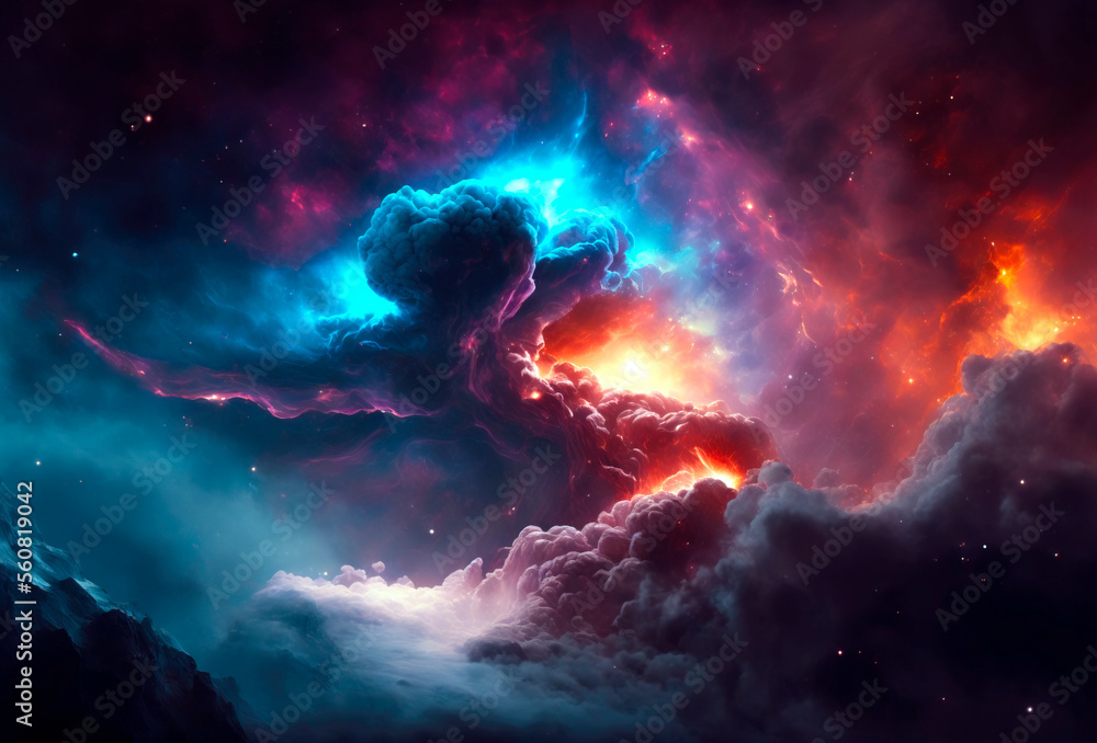 Dramatic and beautiful space background. Nebula blast. Multicolored ...