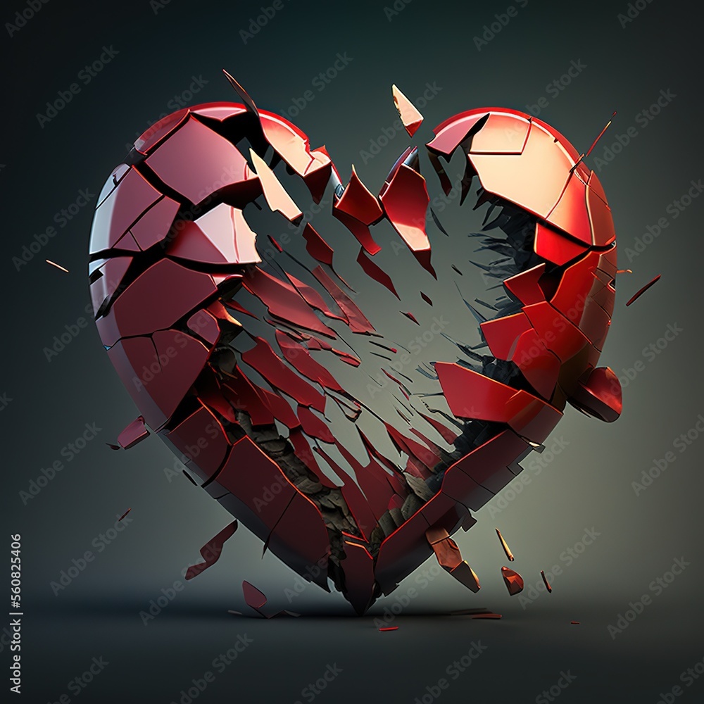 Concept. red broken heart with Mechanical heart inside isolated on ...