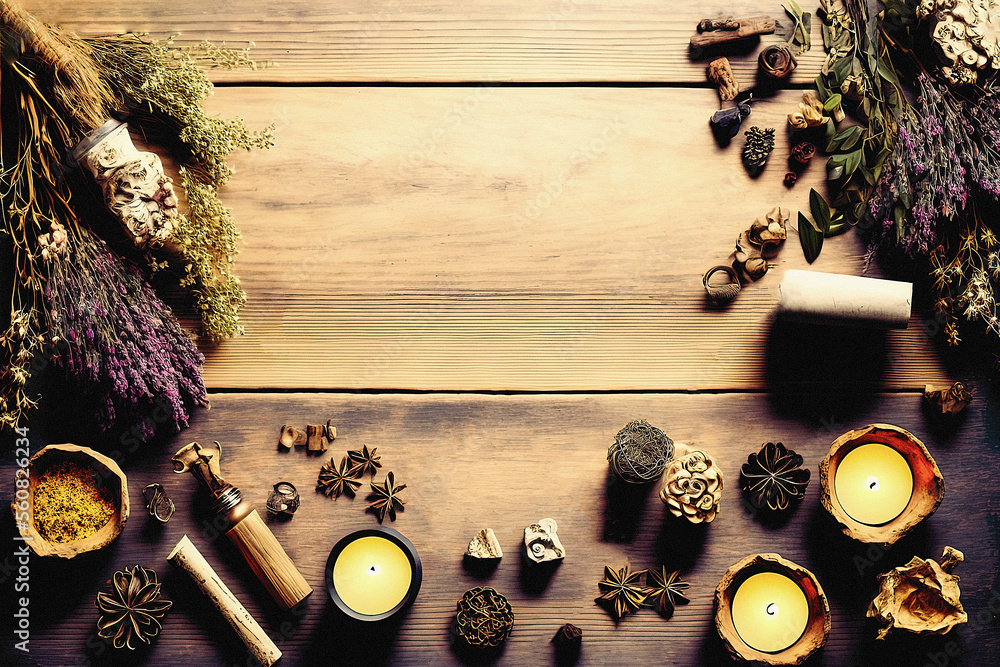 Light wooden Altar Table for Witchcraft, dried flowers and herbs ...